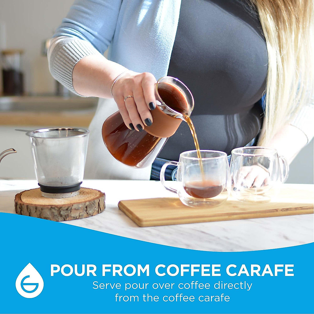 GROSCHE Amsterdam Glass Pour Over Coffee Maker - Single Cup Manual Dripper Brewer w/Removable Glass Top & Permanent Stainless Steel Filter - 27.6 fl oz - Ideal for Home, Camping, & On-the-Go Brewing