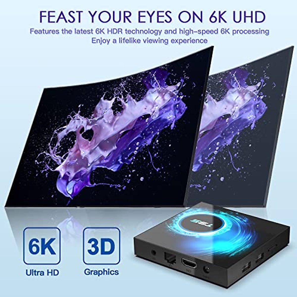 Android TV Box 10.0, Smart TV Box Android 2GB 16GB H616 Quad-Core 64bit CPU Support 2.4G +5G Dual WiFi Ethernet 100M BT 4.0 4K 6K Ultra HD Output H.265 Decoding Android Box