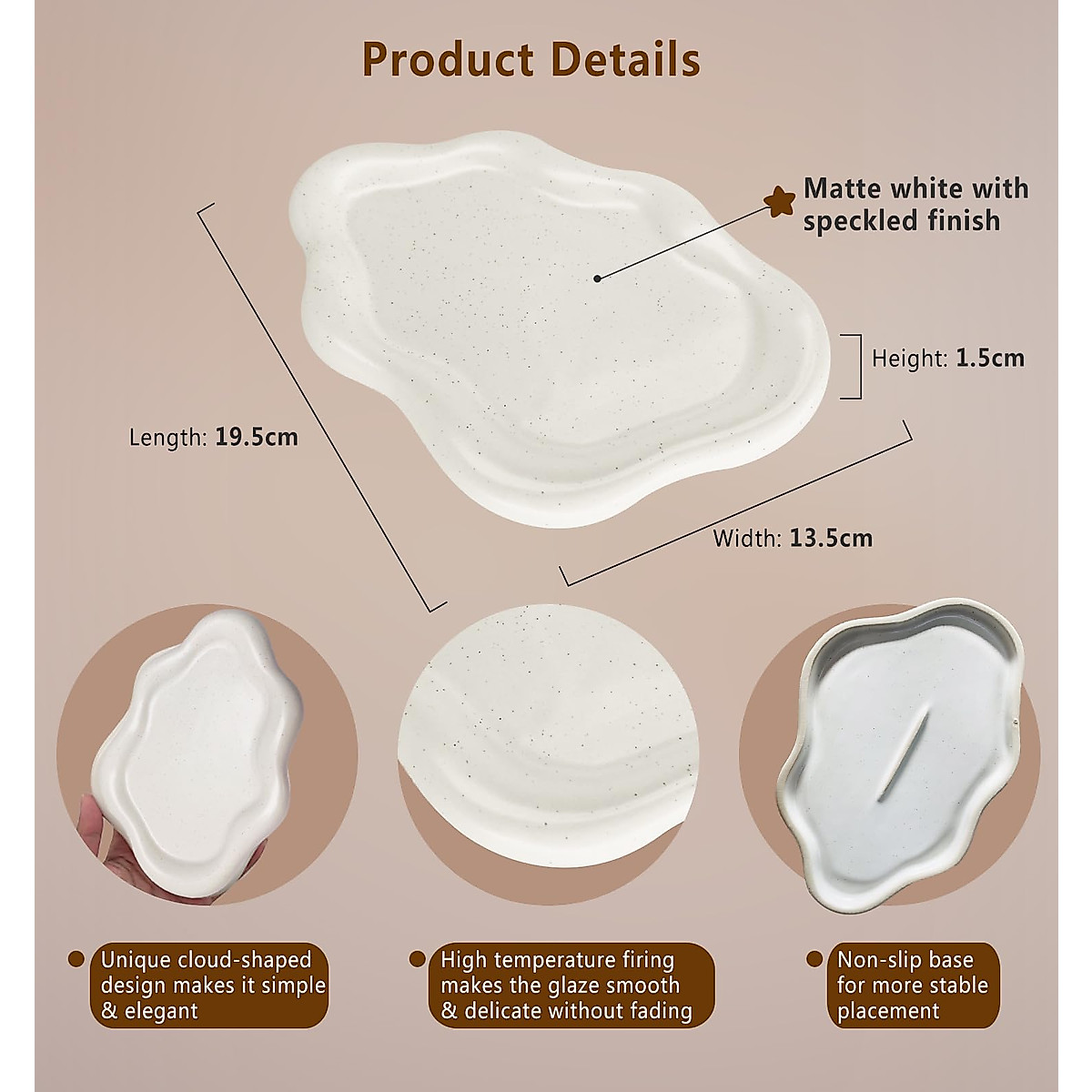 Ceramic Jewelry Dish for Women, Jewelry Tray Trinket Dish, Cloud Tray Jewelry Plate, Watch Keys Tray Ring Dish Holder for Mother's Day/Christmas/Thanksgiving/Birthday Gift, Spotted White