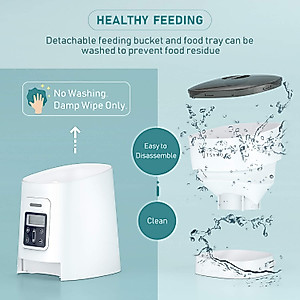 TSYMO Automatic Cat Feeder - 1-6 Meals Auto Dog Food Dispenser with Anti-Clog Design, Timer Programmable, Voice Recording & Portion Control for Small & Medium Pets (4 L White)