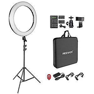 NEEWER 18" LED Ring Light Kit for Makeup YouTube TikTok Video Blogger Salon, Adjustable Color Temperature with Battery/DC Power Option, USB Battery Charger, AC Adapter, Phone Clamp and Stand