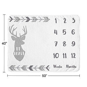 Sweet Jojo Designs Grey Woodland Deer Boy Girl Milestone Blanket Monthly Newborn First Year Growth Mat Baby Shower Memory Keepsake Gift Picture - Gray White Woodsy Arrow Forest Animal Gender Neutral