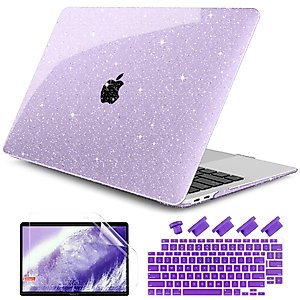 DONGKE for MacBook Air 13 inch Case 2021-2018 Release A2337 M1 A2179 A1932, Bling Plastic Hard Shell Case & Keyboard Cover Only Compatible with MacBook Air 13 inch Retina Fits Touch ID, Sparkly Purple