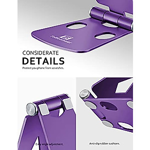 Tobeoneer Adjustable Cell Phone Stand Phone Holder for Desk, Portable Small Size Desktop Dock for iPhone 13 12 11 XR XS X 8 7 6 Plus Samsung Google, Office Home Décor (Purple)