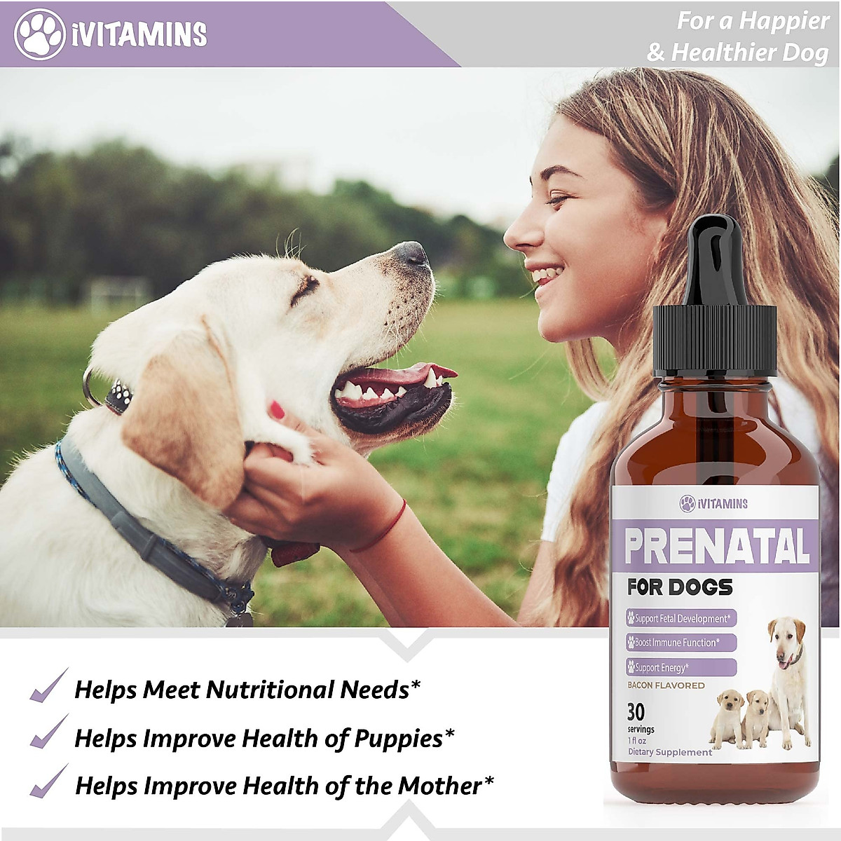 Dog Prenatal Vitamins | Prenatal Vitamins for Dogs | Includes Vitamin B Complex & Vitamin C | Dog Essentials | Whelping Supplies | Prenatal Dog Vitamins | Prenatal for Dogs | 1 Pack: 30 Servings