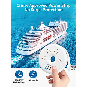 NTONPOWER Travel Power Strip with 3 USB Ports(1 USB C), 3 Outlets,i-Donut Power Strip Flat Plug Extension Cord 1ft Portable Power Strip for Cruise Ship Hotel, Airport,White