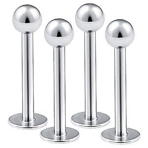 bodyjewellery 4pcs 14g Labret Studs Lip Ring Snake Spider Bite Forward Helix Monroe Dahlia Inner Conch Surgical Steel 4mm Ball - 12mm