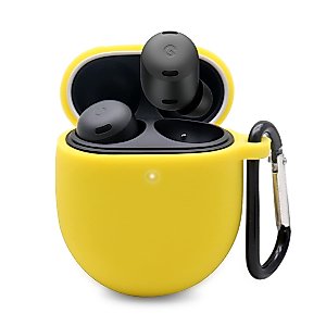 for Google Pixel Buds Pro Silicone Case Anti-Fall Anti-Scratch Shockproof Protective Cover with Keychain (Yellow)