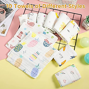 10 Pieces Baby Burp Cloth 10 x 20 inches 6 Layer Soft Absorbent Muslin Newborn Towel for Baby Shower Machine Washable, for Sensitive Skin Baby (Floral Pattern)