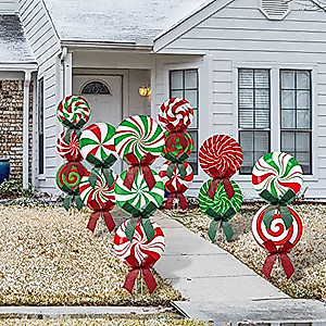 Christmas Outdoor Yard Signs Peppermint Corrugated Yard Decorations with Stakes and Bow Xmas Yard Decorations Candy Garden Sign Waterproof Cardboard Lawn Signs for Pathway Walkway Decor (15)