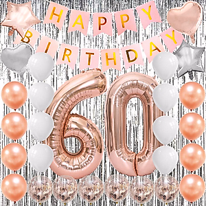 60th Birthday Decorations for Women Rose Gold Happy 60 Birthday Banner 60th Birthday Party Decorations 60 Balloon Numbers