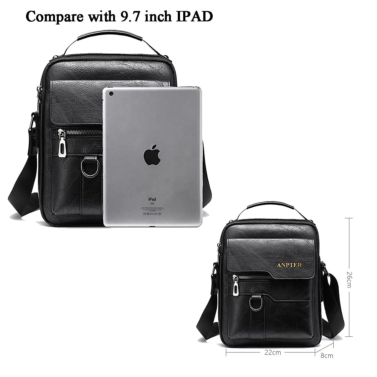 Messenger Bag for Men Crossbody Shoulder Purse Small Vintage PU Leather Satchel Pouch Side Crossover Handbag (Men Messenger Bag for Black)