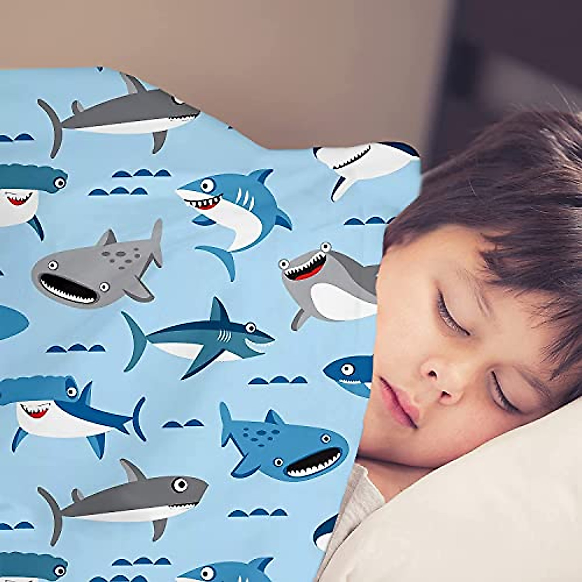 Blue Shark Blanket for Boys Girls Baby, Soft Warm Throw Blanket Shark Gifts for Shark Lovers 30x40 Inches, Animal Shark Bed Throw Fleece Blanket Decor for Room