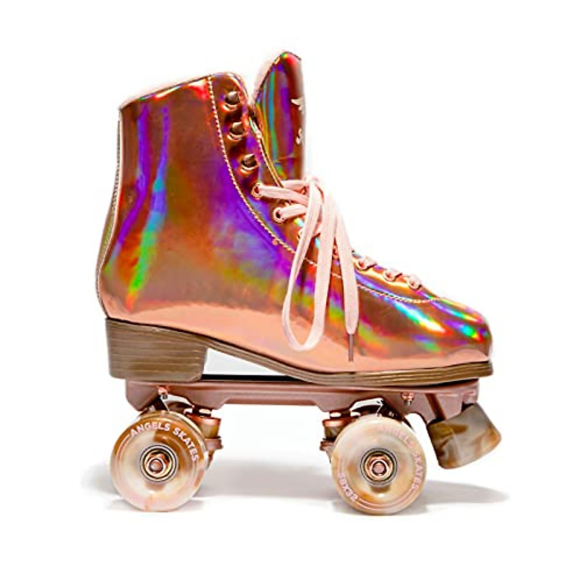 Angels Skates (Rose Gold, 1) - Kids & Women Roller Skates - Premium Quality PU Leather Quad Roller Skates - Adjustable High- top Perfect Indoor Outdoor Angel Dust Girls Retro Roller Skates - 1-13 Size