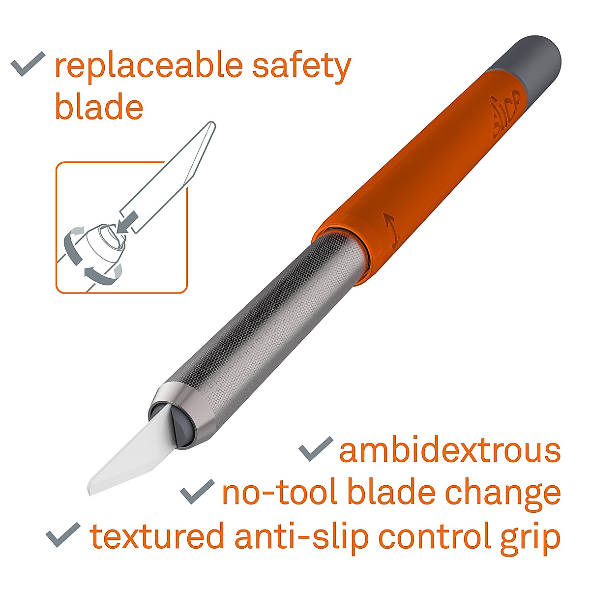 Slice 10589 Craft Knife, Finger-Friendly Edge, Safer Choice, Never Rusts, Lasts 11x Longer Than Metal, Precision Cutting, Never-Lost Safety Cap