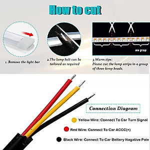 2PCS Car LED Strip Lights, 24inch LED Headlight Strip Daytime Running, Flexible Waterproof LED Headlight Strips Dual Color Turn Signal, Super Bright Waterproof 12V LED Tube (White/Yellow)