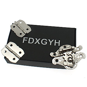 1 Pcs Antique Hasp Latch and 2 Pcs Butterfly-Shape Hinges Decorative Lock Buckle with Matching Screws[FDXGYH,Silver]