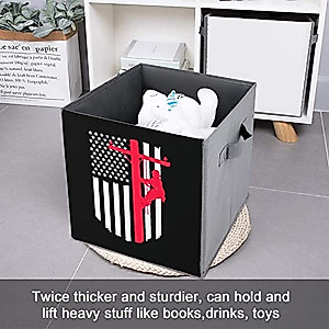 Lineman US Red Line Flag Large Cubes Storage Bins Collapsible Canvas Storage Box Closet Organizers for Shelves