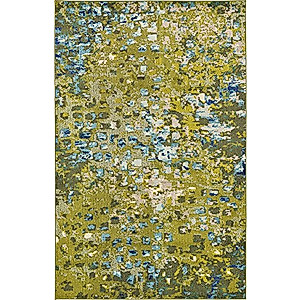 Unique Loom Jardin Collection Colorful, Vibrant, Abstract, Modern Area Rug, 5 x 8 ft, Green/Olive