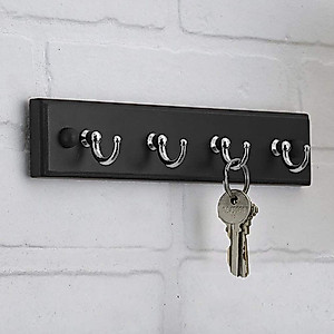 Wall Mounted Key Rail Rack Hanger Holder with 4 Hooks Storage Organizer Home Decor Black