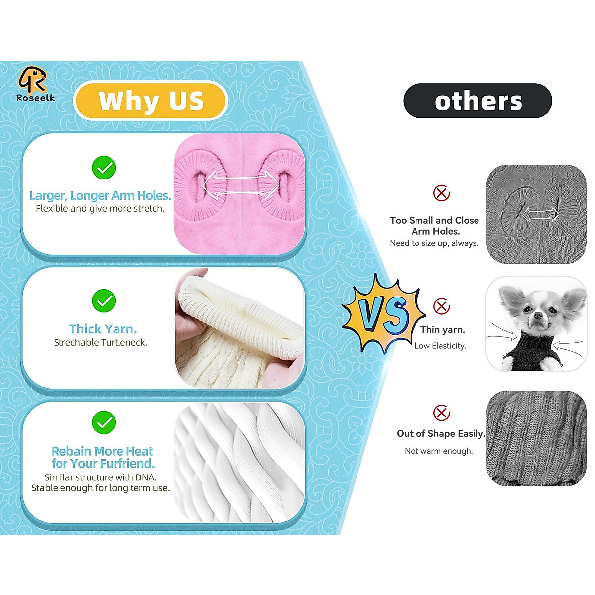 Roseelk 2 Pack Dog Sweaters for Small Dogs - Puppy Medium Warm Clothes in Winter, Turtleneck Pullover Design for Boy Girl Pet, Doggie, Cat, Kitten Chihuahua Bulldog Pug Beagles (S, Pink, Beige)