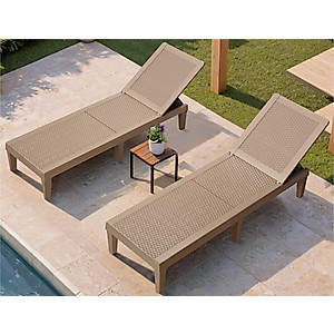 Greesum Outdoor Chaise Lounge Chairs Set of 2 with 5-Position Adjustable Backrest, Waterproof PE Sun Loungers for Garden Pool Beach Patio Deck Sunbathing, Light Coffee