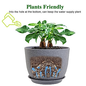 UOUZ 12inch Large Plant Pot, Modern Plastic Planter with High Driange Holes and Saucer for Indoor Outdoor Garden Plants and Flowers, Grey Speckles