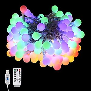 Globe String Lights Indoor Outdoor, 8 Modes Colorful Remote, USB String Lights forBedroom,Classroom,Outdoor String Lights for Patio,Garden,Party,Wedding, (6 Colorful Bulbs) (33FT USB)