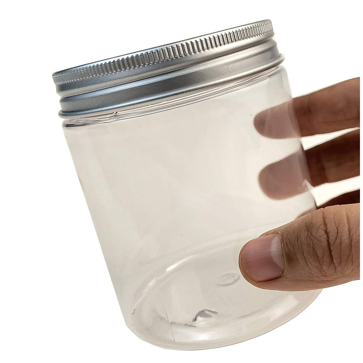 erioctry 250ml / 8Oz Jars PET Plastic Empty Cosmetic Containers Jars Cases with Silver Aluminum Lid Cream Lotion Box Ointments Bottle Food Bottle Makeup Pot Jar 6 Pack (8Oz/250ml)