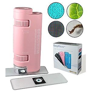 EasyMicro 60x-120x LED Lighted Zoom Microscope (Pink) - 2X Bonus Sample Slices and Protective Bag - Spectrum Optical Instruments