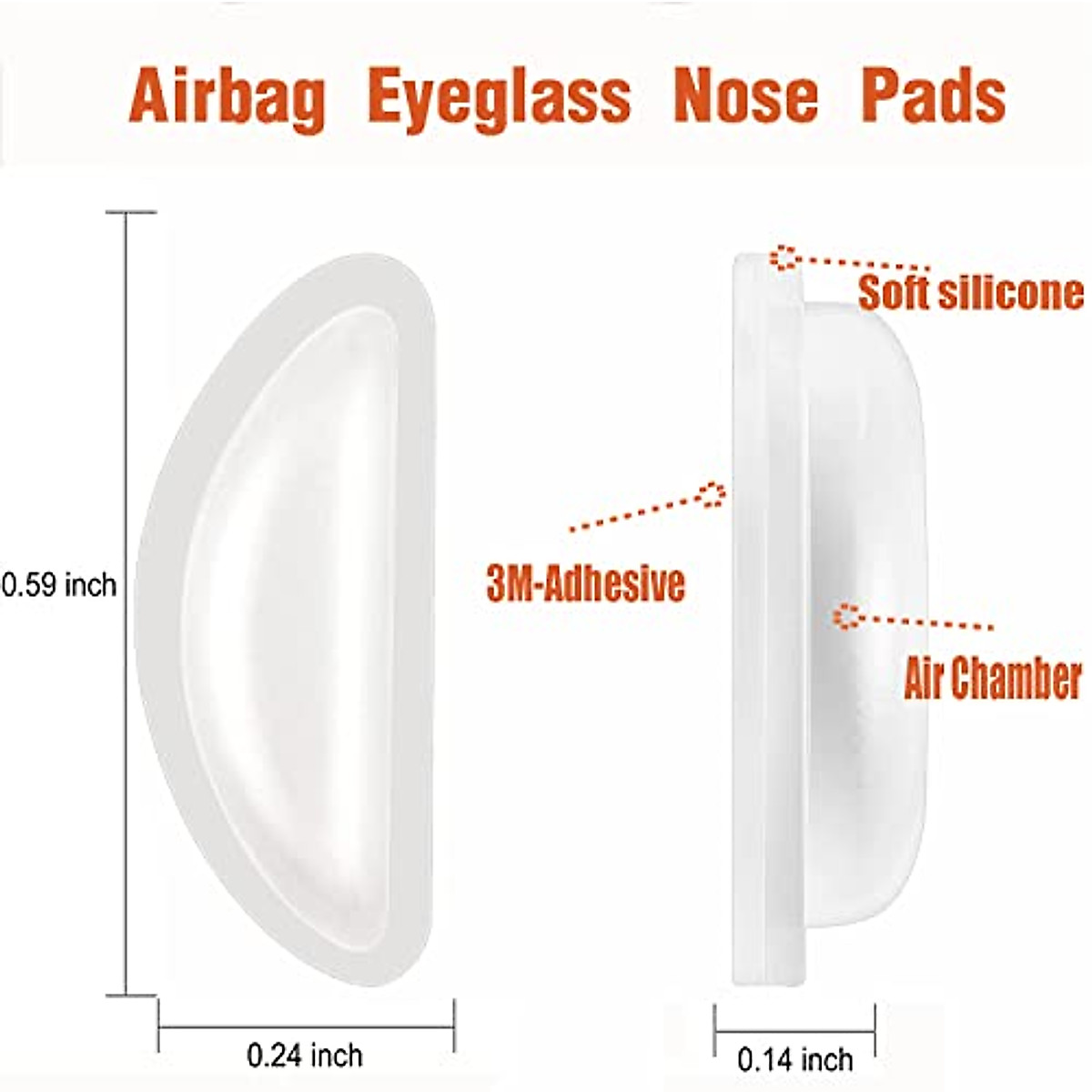 FSACLE Eyeglass Nose Pads - Soft Silicone Adhesive Glasses Nose Pad, Anti-Slip Heighten Air Chamber Nose Pads for Full Plastic Frames, 12 Pairs (Sticky Clear)