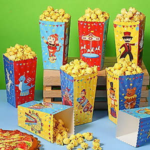 Tiamon 32 Pcs Carnival Party Supplies Popcorn Boxes Circus Theme Popcorn Containers Disposable 6 Inch Animals Popcorn Paper Boxes Oil Proof Snack Box for Carnival Circus Birthday Party Favors Decors