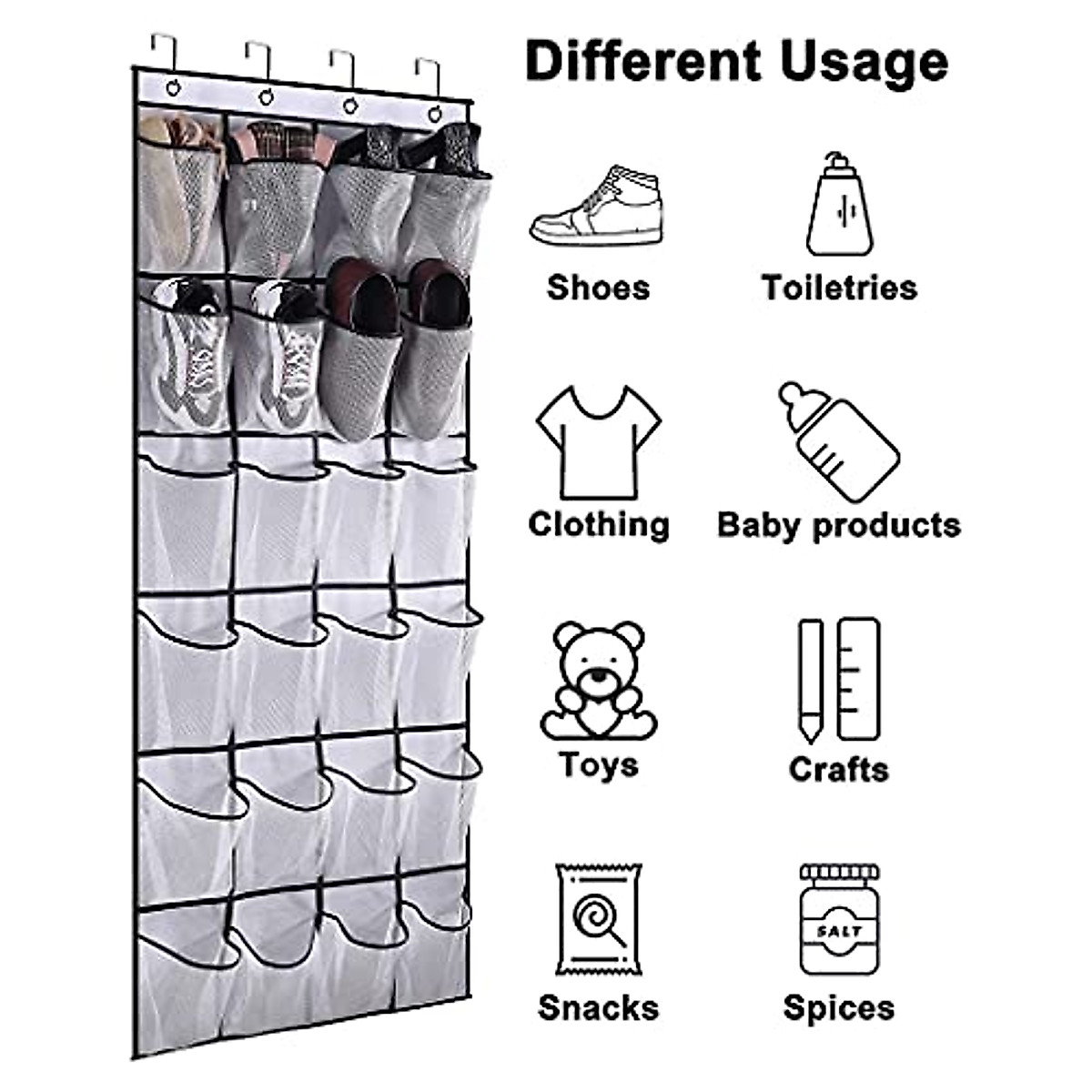CHBC 24 Large Mesh Pockets Over The Door Shoe Rack, Hanging Shoe Organizer for Closet Hanging Shoe Rack Holder Hanger, White
