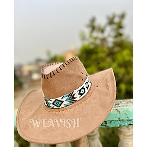 Weavish Beaded Hatband Native American Style Southwestern Cowboy Rode Handmade Head/Hat Band Collection [ ] (White,turquoise)