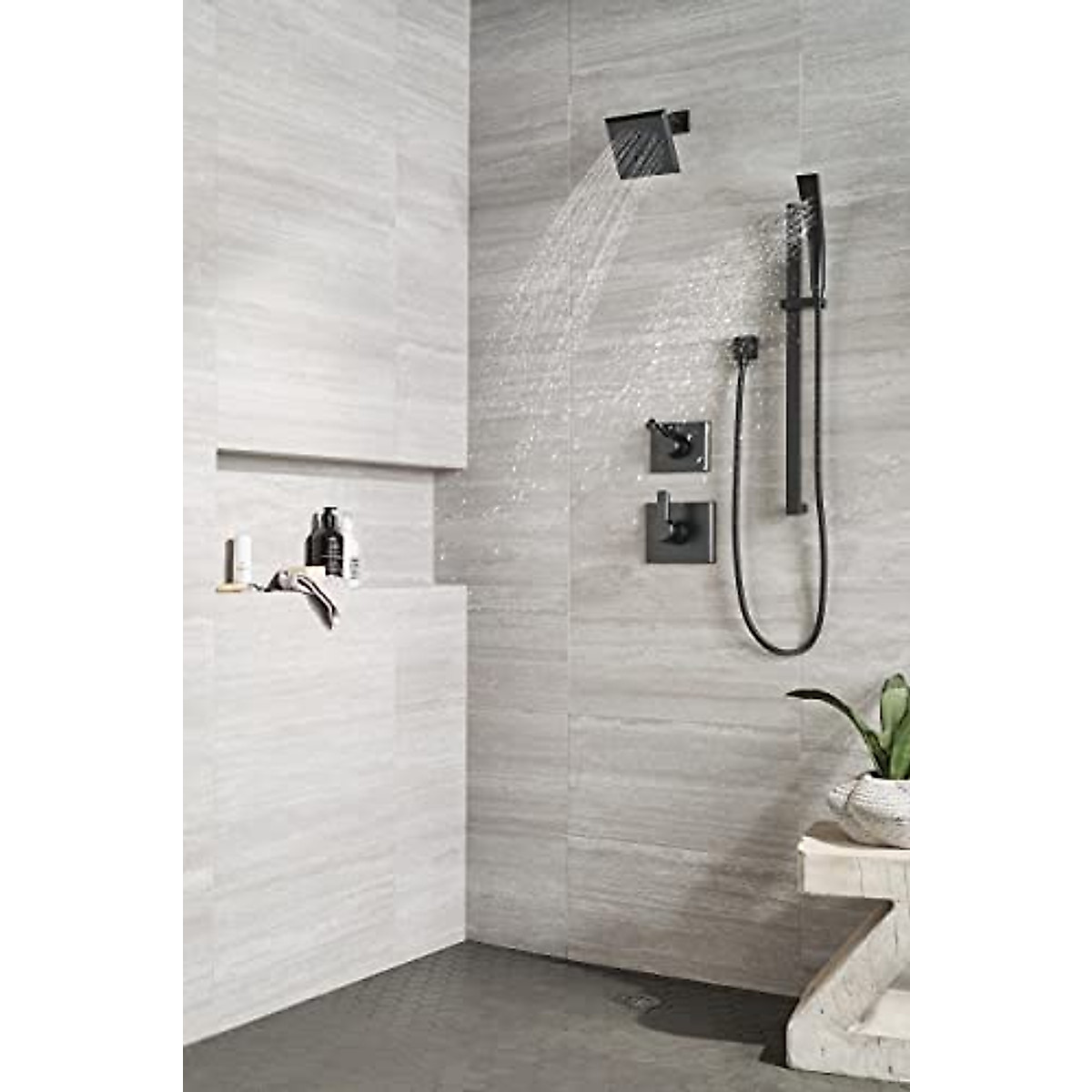 Delta Faucet Pivotal 3-Setting Matte Black Shower System Including Black Shower Head, Slide Bar Handheld Shower, Shower Handle, Shower Diverter and Shower Valve Kit, Delta Shower Trim Kit, Matte Black