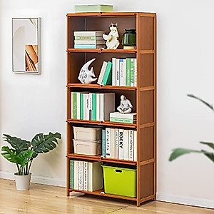 MoNiBloom 5 Tier Book Cabinet with Acrylic Doors, Bamboo Display Shelf Organizer Stand for Children's Student, Living Room, Home, Office, Brown