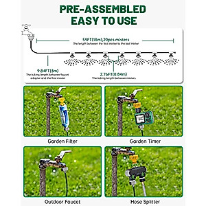 Misters for Outside Patio - 59FT(18M) Mister System, 20 Brass Nozzles Misting System, Patio Mister, Misting Cooling System for Patio, Garden, Greenhouse, Deck, Trampoline for waterpark
