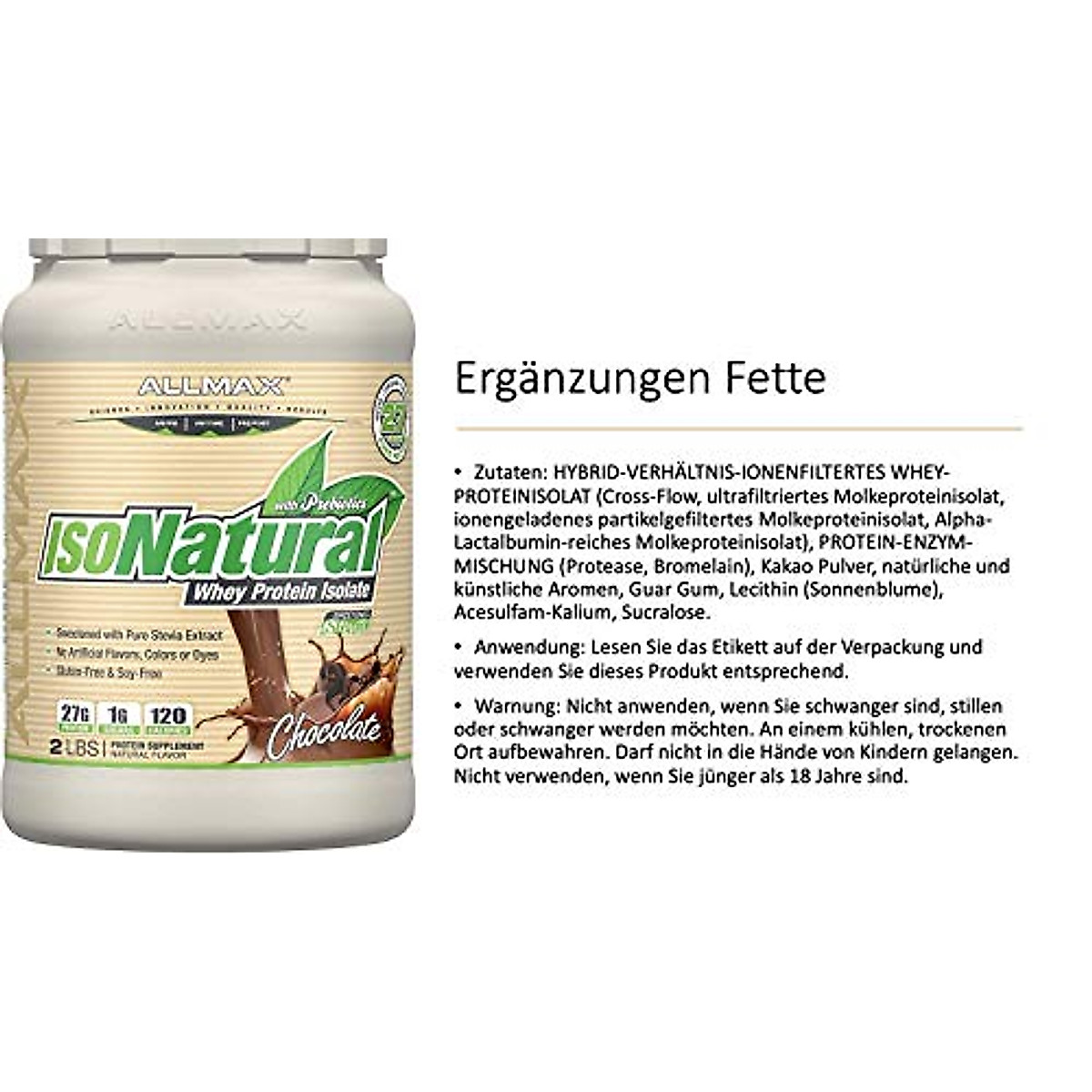 ALLMAX Nutrition Isonatural Whey Protein Isolate, Chocolate, 2 lbs