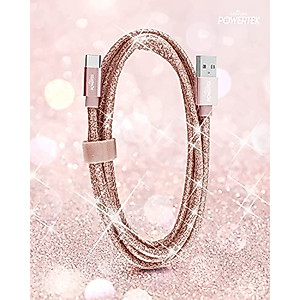 LIQUIPEL USB Type C Cable 6ft, USB A 2.0 to USB-C Fast Charger Extra Long Durable, Glitter Cables (Rose Gold)