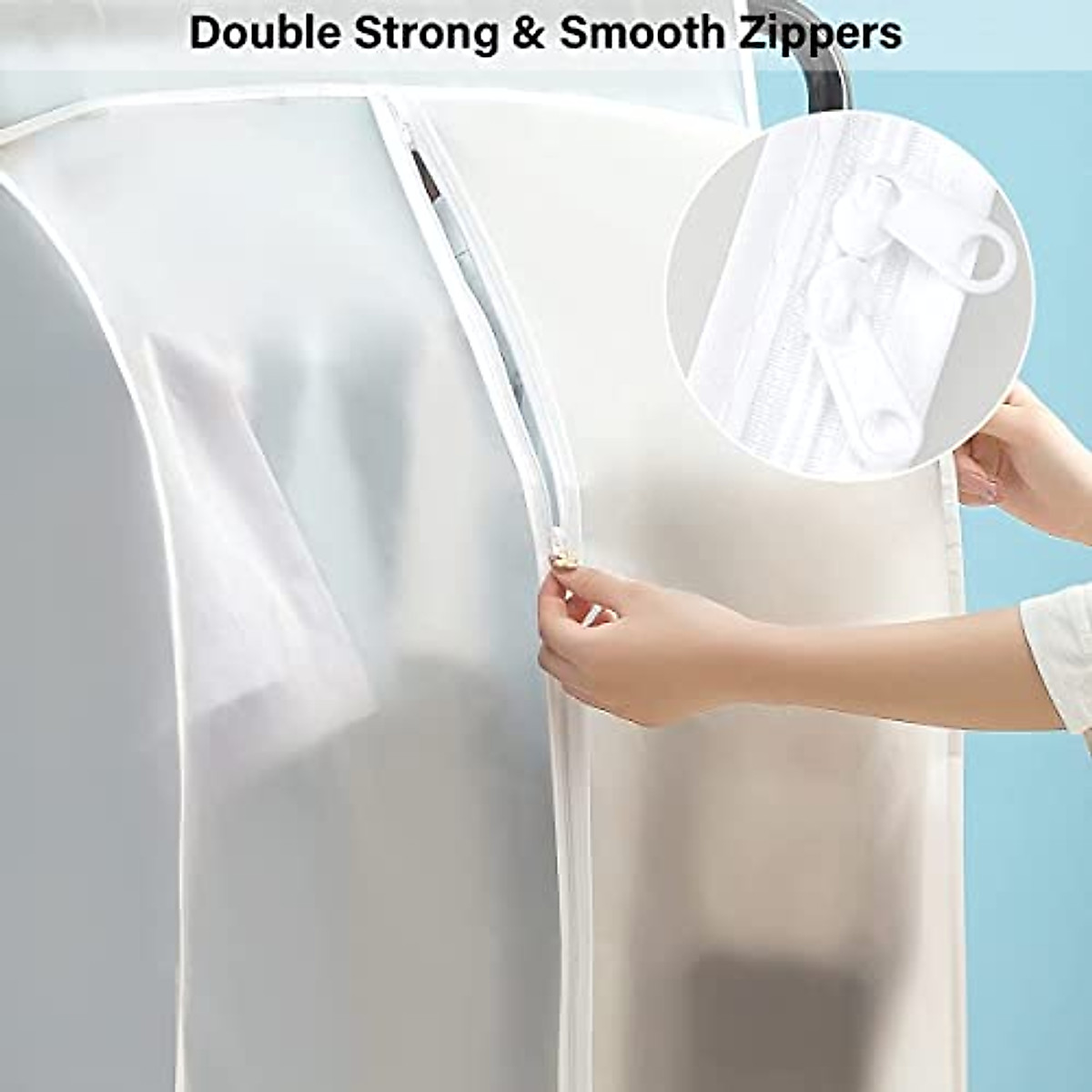 Neysuk Hanging Garment Clothes Cover, Translucent Hanging Garment Rack Cover with Zipper Garment Bags for Suit Coats Closet Storage 35 inch (2 Pack)