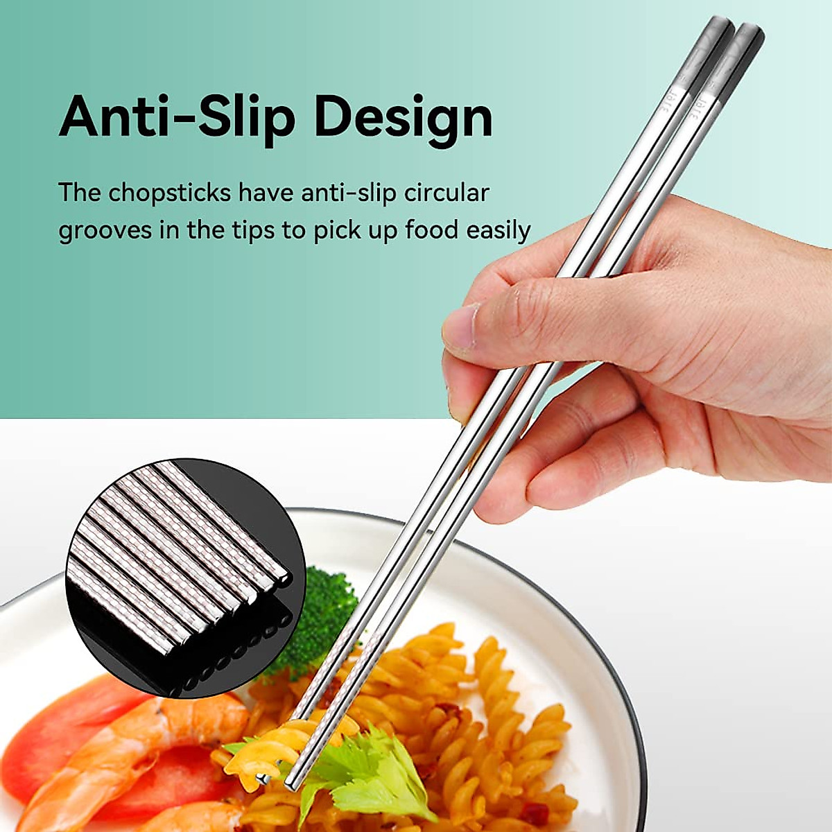 ArderLive Reusable Chopsticks with Case, Stainless Steel 316 Travel Chop Sticks, Japanese Chinese Korean Chopsticks for Bento box, Picnic, Office, Dishwasher Safe, 9.4 in Blue+Pink