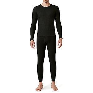 LAPASA Men's Cotton Waffle Thermal Underwear Set Top Long Sleeve Warm Long Johns Base Layer Shirt & Bottom Cold Weather Midweight M60 Medium Black