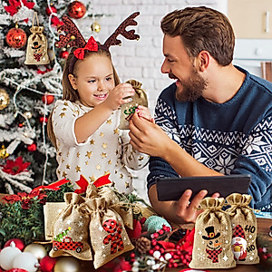 KIMOBER 36PCS Christmas Burlap Gift Bags,Jute Linen Treat Candy Bag with Double Drawstrings for Xmas Party Favor