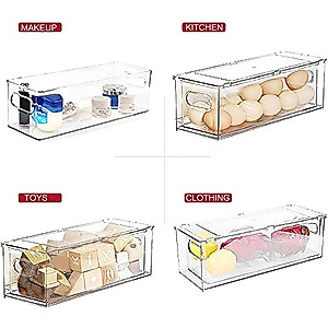 2 Pack Refrigerator Organizer Bins with Pull-out Drawer, Stackable Fridge Drawer Organizer Set with Handle, BPA-free Drawable Clear Storage Cases for Freezer, Cabinet, Kitchen, Pantry Organization