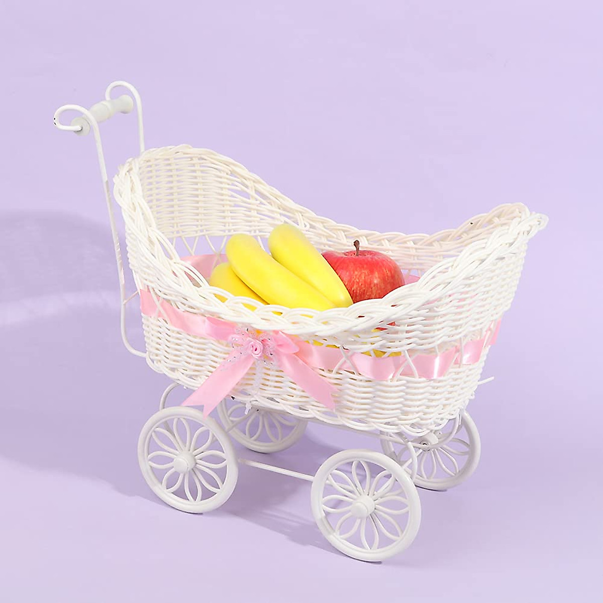 Large Tricycle Artificial Flower Vase Plant Stand-Rattan Basket Handmade Tricycle Planter Garden Decor,Bike Bicycle Pot for Weddings Home Decor Props Gift Table Centerpieces Arrangement Ornament