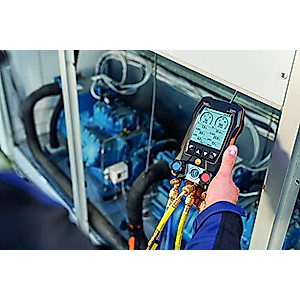 Testo 550s Kit I App Operated Digital Manifold for HVAC and Refrigeration with 2 x Wired Temperature clamp Probes I High and Low Side Pressure Measurement, Superheat and subcooling – with Bluetooth