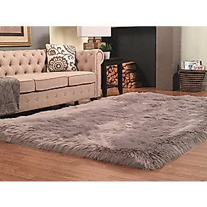 LAMBZY '' Lena Collection '' Faux Sheepskin Super Soft Hypoallergenic Rectangular Area Rug Plush Fur Premium Shag (4'x6',120x180 cm, Gray)