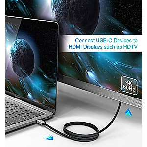 BlueRigger Premium USB C to HDMI Cable (10ft, 4K 60Hz, Braided, USB Type C) – Thunderbolt 3 Compatible with MacBook Pro/Air, iMac, Chromebook Pixel, Samsung Galaxy/Note, Dell, Surface Book