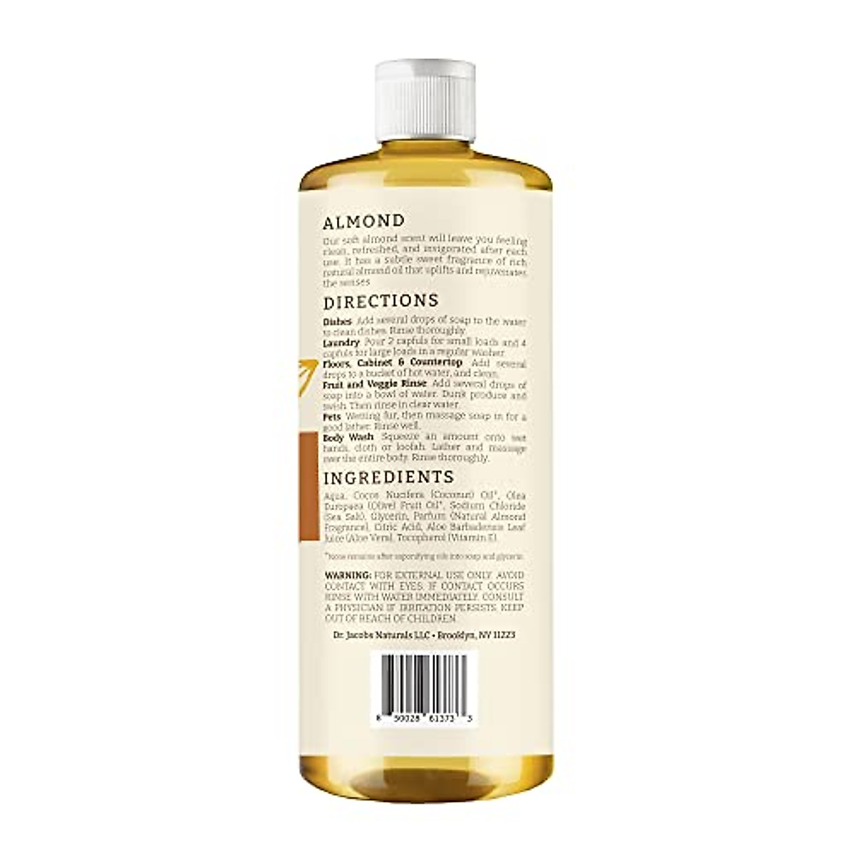 Dr. Jacobs Naturals All-Purpose Castile Cleaner - Natural, sulfate-free, and plant-based formula for safe and effective cleaning of household surfaces, floors and appliances. All-in-one soap (Almond Honey)