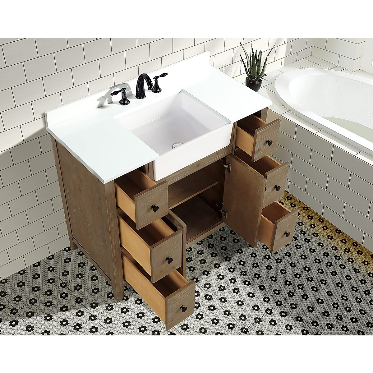 Ari Kitchen & Bath Sally 42" Bathroom Vanity in Weathered Fir, White Engineered Top
